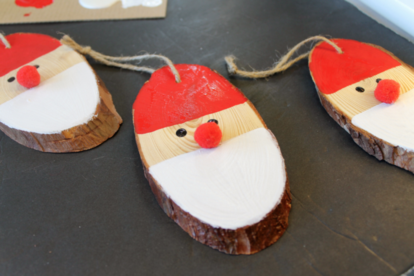 Wood Slice Santa Ornaments